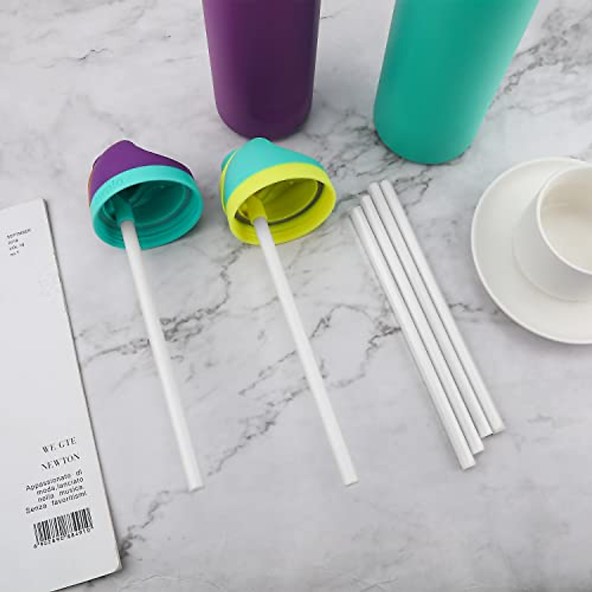 6PCS Replacement Straws for Owala Water Bottle 24 oz 32 oz, Reusable Plastic Straws with Cleaning Brush for Owala Cup 24oz 32oz Travel Tumbler Accessories Parts Straws for Sports Bottle(White)