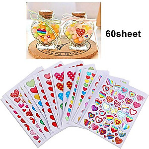Heart Stickers, 60 Sheets Colorful Love Heart Stickers for Valentine's Day, Anniversaries, Wedding,Thanksgiving