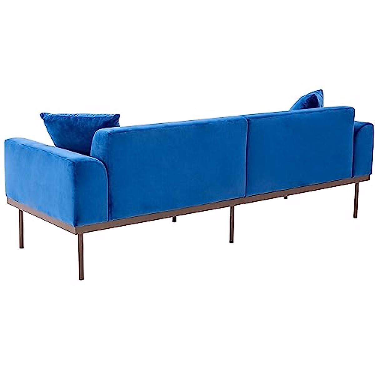 Winwee 3-Seater Sofa Couch with Metal Legs, Velvet Accent Sofa with Comfortable Seat Cushion, Modern Love-seat Sofa Couch with Two Pillows for Living Room and Bedroom (Blue)