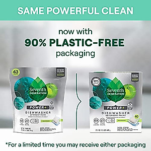 Seventh Generation Power+ Dishwasher Detergent Packs for Sparkling Dishes Fresh Citrus Scent Dishwasher Tabs, 40 Count, Pack of 2 (Packaging May Vary)