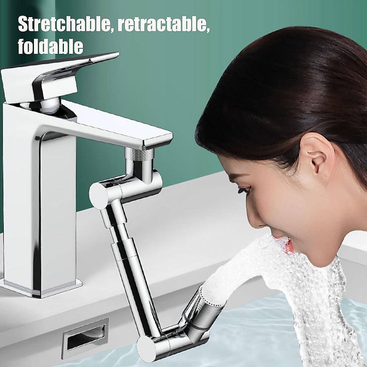 Timnamy Faucet Attachment, Rotating 1440° Robotic Arm Faucet Universal Model, Rotating Faucet Extender for Bathroom and Washbasin Sink with 2 Sprayer Modes (1*Black)