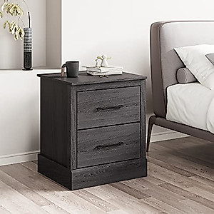 UIIAIOUIAIO Nightstand with 2 Storage Drawers, Wood Bedside Table, Compact Floor Night Stand End Table, Accent Sofa Side Table for Bedroom Living Room, Farmhouse Design, Grey Oak