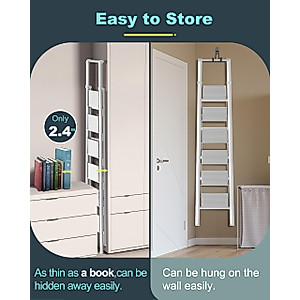 COROCO 6 Step Ladder for 12 Feet High Ceiling, Folding Step Stool with Handgrip and Anti-Slip Wide Pedal, Portable Lightweight Aluminum Stepladder for Kitchen, Home (300 lbs Capacity) - White