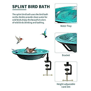 Deck Mounted Bird Bath for Outside, Detachable Birdbath Bowl with Sturdy Clamp, Easy Setup Outdoor Bird Feeder for Garden Patio Lawn Yard Decoration