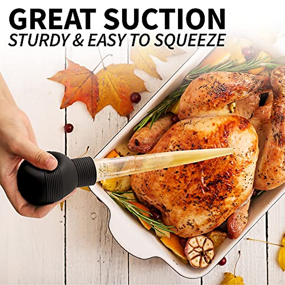 Zulay (Large) Turkey Baster With Cleaning Brush - Food Grade Syringe Baster For Cooking & Basting With Detachable Round Bulb - Ideal For Butter Drippings, Glazes, Roasting Juices for Poultry (Black)