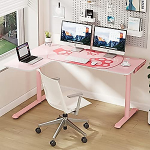 EUREKA ERGONOMIC Pink L Shaped Gaming Desk, 60 Inch Large Home Office Corner PC Computer Table Study Writing Modern Workstation Girls Female Gifts L60 w Mouse Pad Cable Management, Space Saving, Left