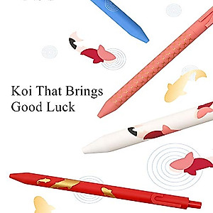 Cute Refillable Ballpoint Pens Black Ink for Journaling Writing Quick Dry Gel Ink Pens 0.5mm Assorted Patterns for Girls Women (Koi 5 PCS)