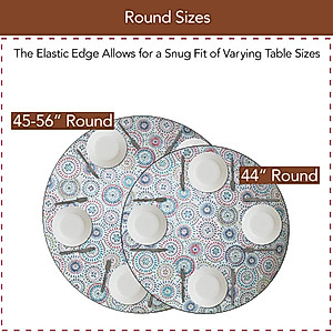 Covers For The Home Elastic Edged Flannel Backed Vinyl Fitted Table Cover - Multi-Color Geometric Pattern - Large Round - Fits Tables up to 45″ - 56” Diameter