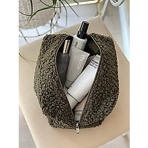 Boucle Cosmetics Toiletry Makeup Bag Large Aesthetic Makeup Travel Accessories Gift Idea (Olive Green Boucle)