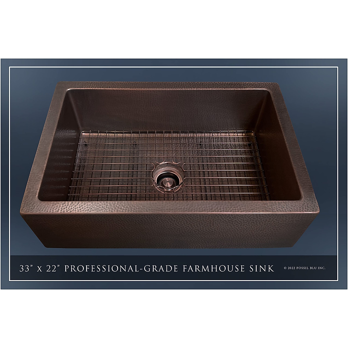 FSW1100 LUXURY 33-INCH HEAVY 12-GAUGE DARK PATINA COPPER FARMHOUSE SINK, INCLUDES ACCS, FLAT FRONT