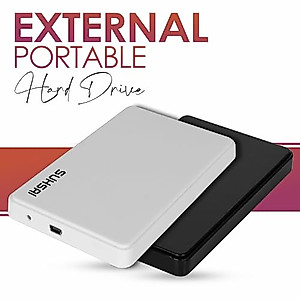 SUHSAI Portable 1TB External Hard Drive, HDD Backup Storage with USB 2.0 Fast Data Transfer, Ultra Slim & Light Hard Disk 2.5” Compatible with PC, Mac, Window, Laptop, and Desktop (White)