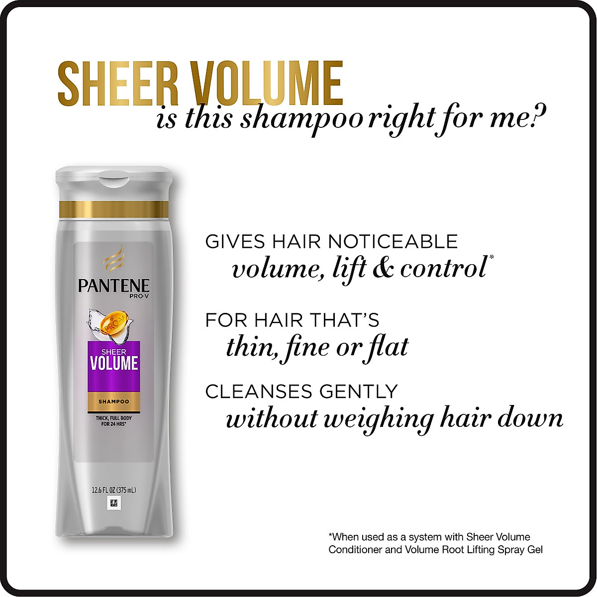 Pantene Volumizing Shampoo and Sulfate Free Conditioner for Fine Hair, Sheer Volume, 25.4 Fl Oz (Pack of 2)