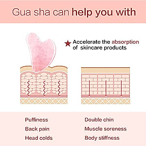 Contrybox Gua Sha Facial Tools, Rose Quartz Guasha Tool for Face & Eye Gua Sha Stone for Puffiness Reducing & Jawline Sculpting Face Stone Gua Sha Tools for Skin Care Woman GuaSha Stone Tool, Pink
