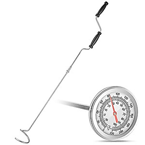 GZBEVITAR Compost Aerator, Compost Turner and Mixing Tool - Crank Manual Tiller for Outdoor Composting, Rotating Drill Bit for Easy Aeration, Thermomter Included