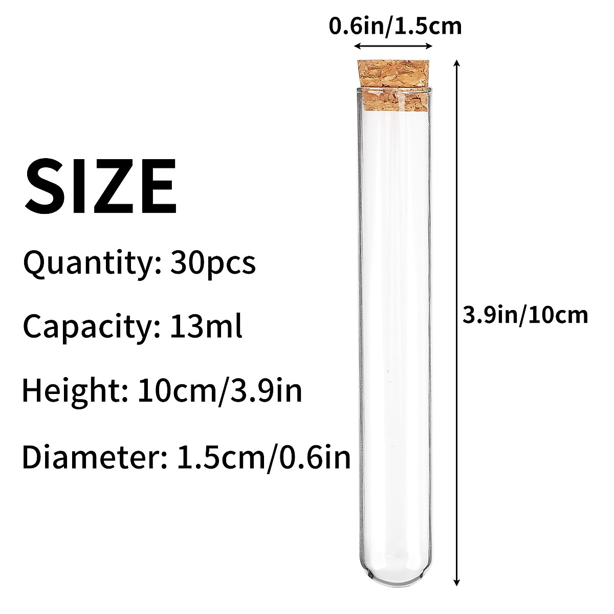 DEPEPE 30pcs 13ml Glass Test Tubes with Cork Stoppers, 15×100mm Small Clear Glass Test Tubes for Scientific Experiments, Plant Propagation and Holiday Gifts