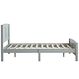 Modern Grey Wooden Bed Frame with Curved Headboard and Vertical Stripe Design - Full Pine Single-Layer Core Full-Board Bed Frame for a Sleek Look