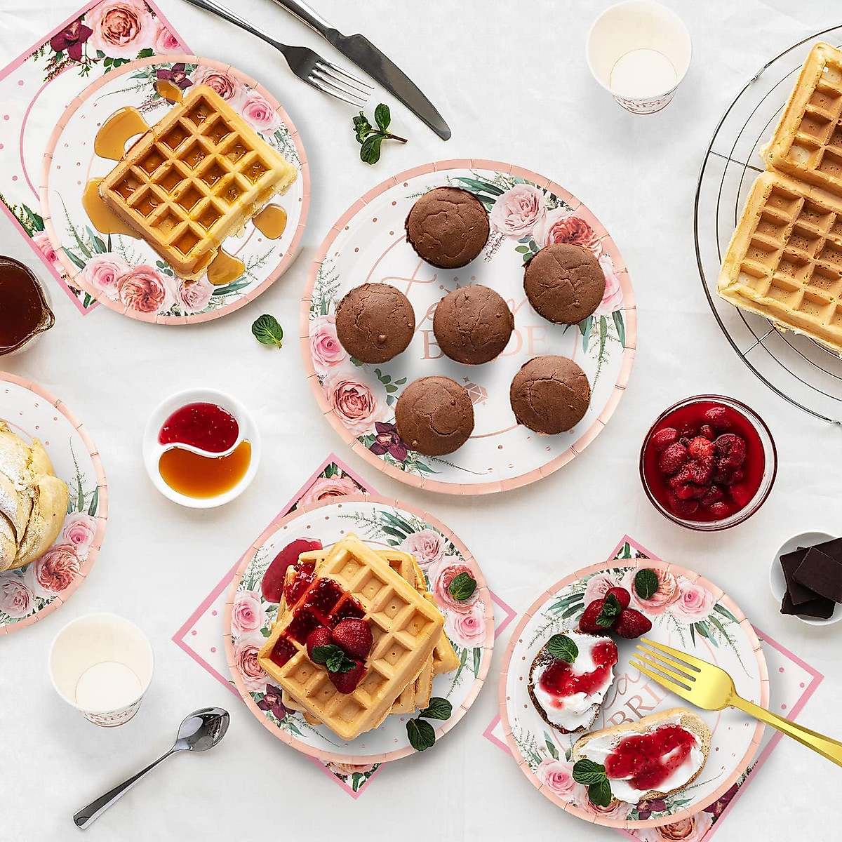 Qiaozeng 100Pcs Team Bridal Shower Party Supplies Bachelorette Paper Plates Napkins Cups Disposable Tableware Set, Bride Favors Decor for Engagement Wedding Bachelorette Party Serve 25 Guests