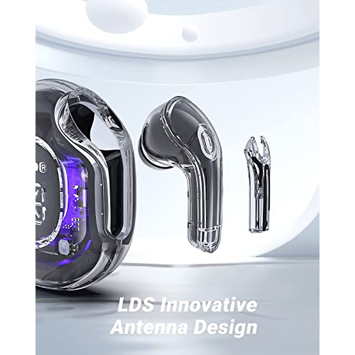 ACEFAST Wireless Earphones Bluetooth 5.3 Headphones LED Power Display Mini Crystal in-Ear Earbuds with Wireless Charging Case Touch Control Built-in Mic Headphone for Sports Waterproof Earphone