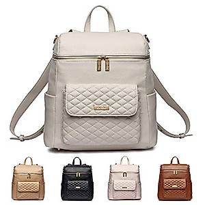 Monaco Large Diaper Bag Backpack by Luli Bebe - Designer Modern Vegan Leather Stylish Baby Backpack Diaper Bag for Mom, Multipurpose, Roomy, with Changing Pad (Pearl White)