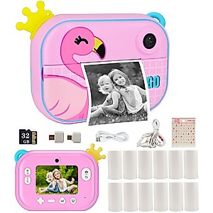 Instant Print Camera for Kids with 12 Rolls Refill Paper, Digital Camera for Girls Christmas Birthday Gifts, Purple Instant Camera for Toddler Children, Photo Toy Camera, 32G SD Card