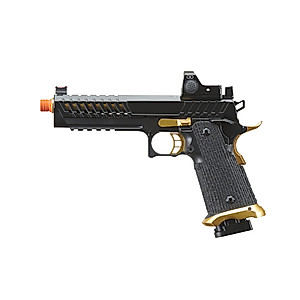 Lancer Tactical Knightshade Hi-Capa Gas Blowback Airsoft Pistol with Red Dot Mini Sight (Black/Gold)