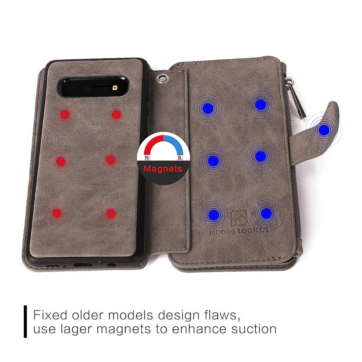 MODOS LOGICOS Case for Samsung Galaxy S10 Plus 6.4", [Detachable Wallet][Cash Storage][9 Card Slots 1 Id Window] Glitter PU Leather (Smooth Finish) Purse with Removable Inner Magnetic Case - Rose Gold