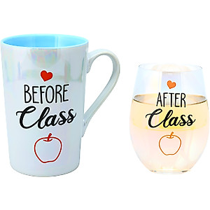 Pavilion Gift Company Before & After Class - 18 oz. Stemless Glass & 15 oz. Latte Cup Set