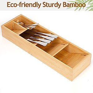 E-ROOM TREND Bamboo Drawer Store Compact Utensil Organizer for Kitchen Drawer Silverware, Flatware, Cutlery, Spoon and Knives Drawer Storage Organization (DD489)
