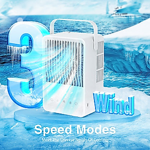 Portable Air Conditioners, Evaporative Air Cooler w/3 Wind Speeds & 2 Mist Modes, Mini Personal Air Conditioner Fan w/1-8H Timer & 7 Colors Light, Portable Air Conditioner for Room Office Desk Camping