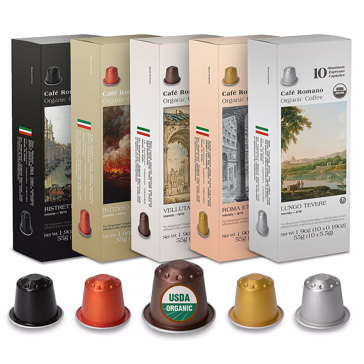 Organic USDA Café Romano Coffee Aluminum Espresso Pods For Nespresso Original Machine 100 Pack Italian Espresso Coffee 100% Arabica (Variety pack)