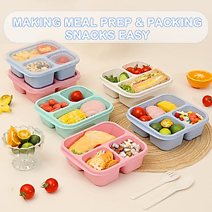 DESLON Kids Bento Box 6 Pack, 3 Compartment Snack Containers, Meal Prep Containers Reusable Lunch Containers for Kids Toddler Adults, Small Bento Snack Box for School, Work and Travel