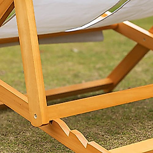 Outsunny 2-Person Sling Chair, Reclining Double Lounger for Patio, Beach, Camping, Lawn, Wood Folding Chair with Recliner Design for 2 Adults, Cream White