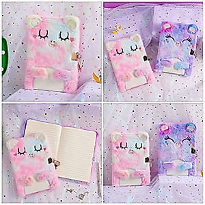 Tofficu Animal Notebook Pocket Notebook Plush Diary with Lock and Keys Secret Lock Diary Cute Writing Journal Lined Pages Journal Gift for Kids Girls Boys Mini Notebooks