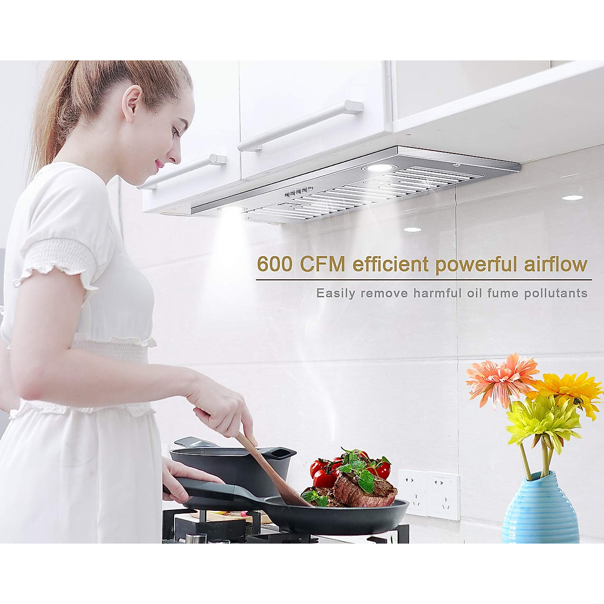 MCBON Range Hood Insert 30 Inch, 600 CFM Range Hood Insert, Vent Hood Insert, Ducted/Ductless Convertible Range Hood Insert, Stainless Steel Range Hood, Black Insert Range Hood 30 Inch, IE71-BLACK-30