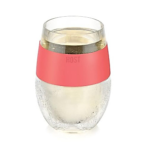 HOST Wine Freeze Cooling Cup, Plastic Double Wall Insulated Freezable Drink Chilling Tumbler with Freezing Gel | Wine Glasses for Red and White Wine, Set of 1, 8.5 oz, Coral
