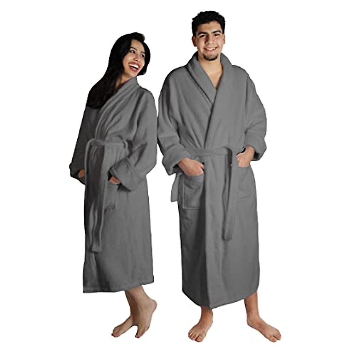 Superior Men's Traditional Premium Turkish Cotton Lightweight Long Bathrobe with Pockets- Large-X Large, Grey