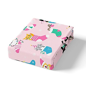Erosebridal Christmas Cat Bedding Sets Twin Cute Animal Comforter Cover Kawaii Kitten Bed Sets Colorful Xmas Stocking Duvet Cover White Snowflake Quilt Cover for Kids Boys Girls Room Decor