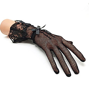 Latious Ladies Lace Gloves White Short Elegant Gloves Tea Party Courtesy Stretchy Summer Glove for Women and Girls (Black)