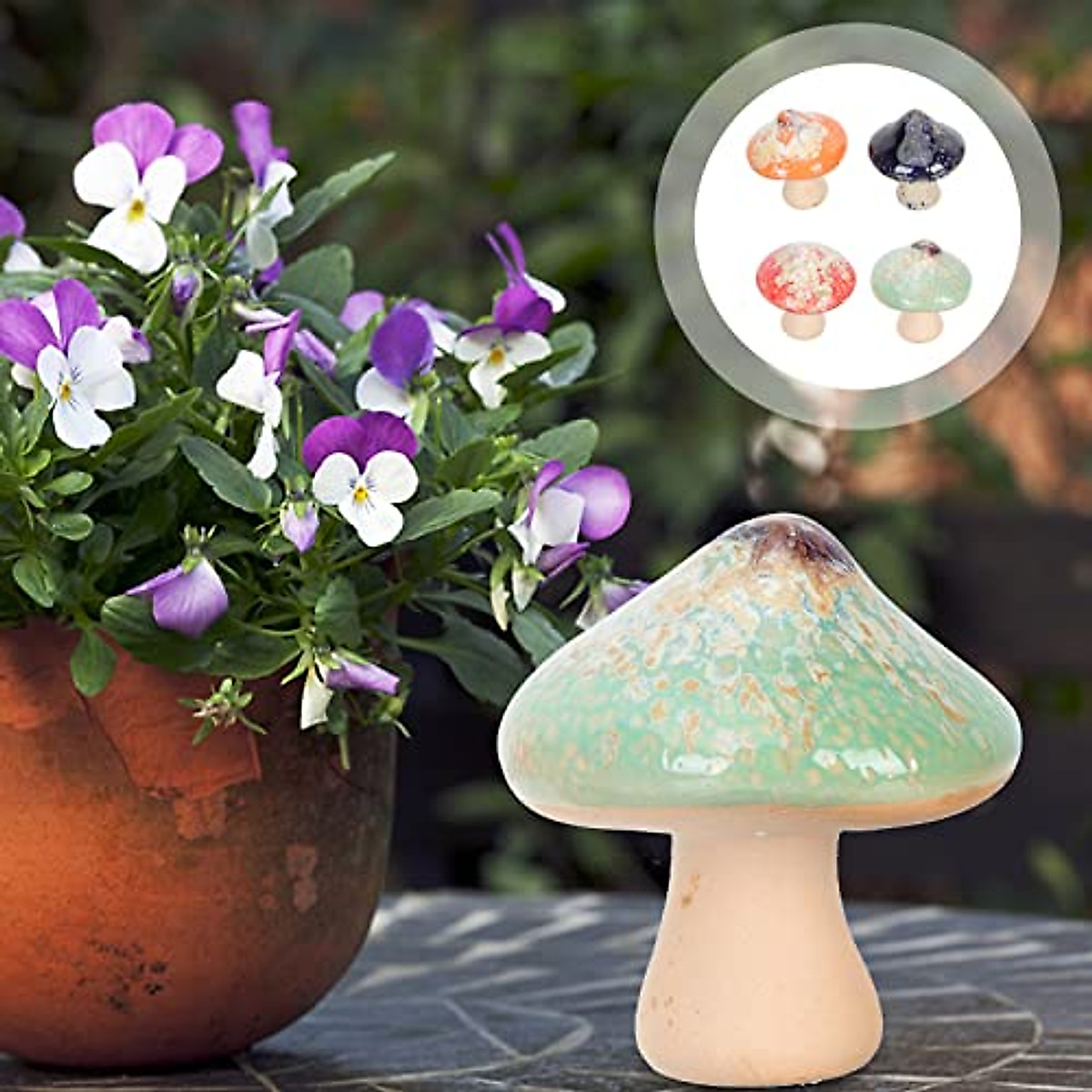 4Pcs Ceramic Mushrooms for Garden, Miniatures Mushroom Decor Mini Mushroom Garden Decor Mushroom Statue for Plant Pots Micro Landscape Dollhouse Decor
