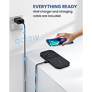 Dual Wireless Charger for iPhone and Watch,Duo Charging Pad for Apple Watch 8/7/6/SE/5/4/3/2, iPhone 14/13/12/11/X/8/SE Series.