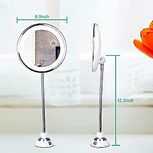 BILEEVO 10X Magnifying Vanity Mirror, Suction Cup Makeup Mirror with Flexible Gooseneck, LED Light Dimmable
