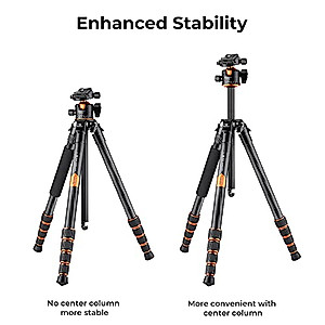 K&F Concept 62-inch Carbon Fiber Camera Tripod,Portable Compact Tripods with Detachable Monopod,360° Metal Ball Head 15KG/33lbs Load Capacity with Quick Release Plate for Travel and Work A255C2+BH-35L