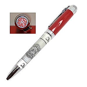 TG,LLC Treasure Gurus Fire Dept Firefighter Heavy Weight Metal Ball Point Pen Set Red Box Fireman Gift