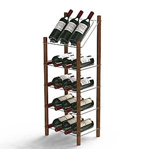 Life Story MyWinebar 15 Bottle Wine Holder Wood Frame Floor Storage Rack Display Stand with Tilted Top Shelf and 4 Flat Display Shelves