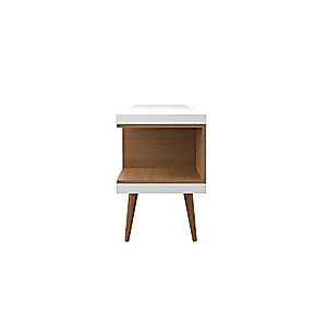Manhattan Comfort Utopia Collection Mid Century Modern TV Stand With Open 3 Open Shelves and Two Open Cubbies, White/Wood