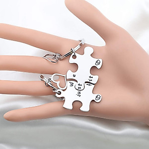 MYOSPARK We Just Fit Puzzle Piece Keychain Set Best Friend Keychain Couple Keychain His and Her Gift BFF Gift (we just fit keychain set)