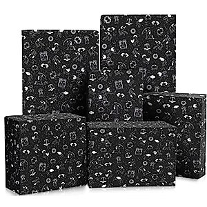 CENTRAL 23 - Black Wrapping Paper - Zodiac - Starsigns - 6 Sheets of Birthday Gift Wrap - Gothic Astrology - For Christmas - For Teenagers Men Women - Recyclable