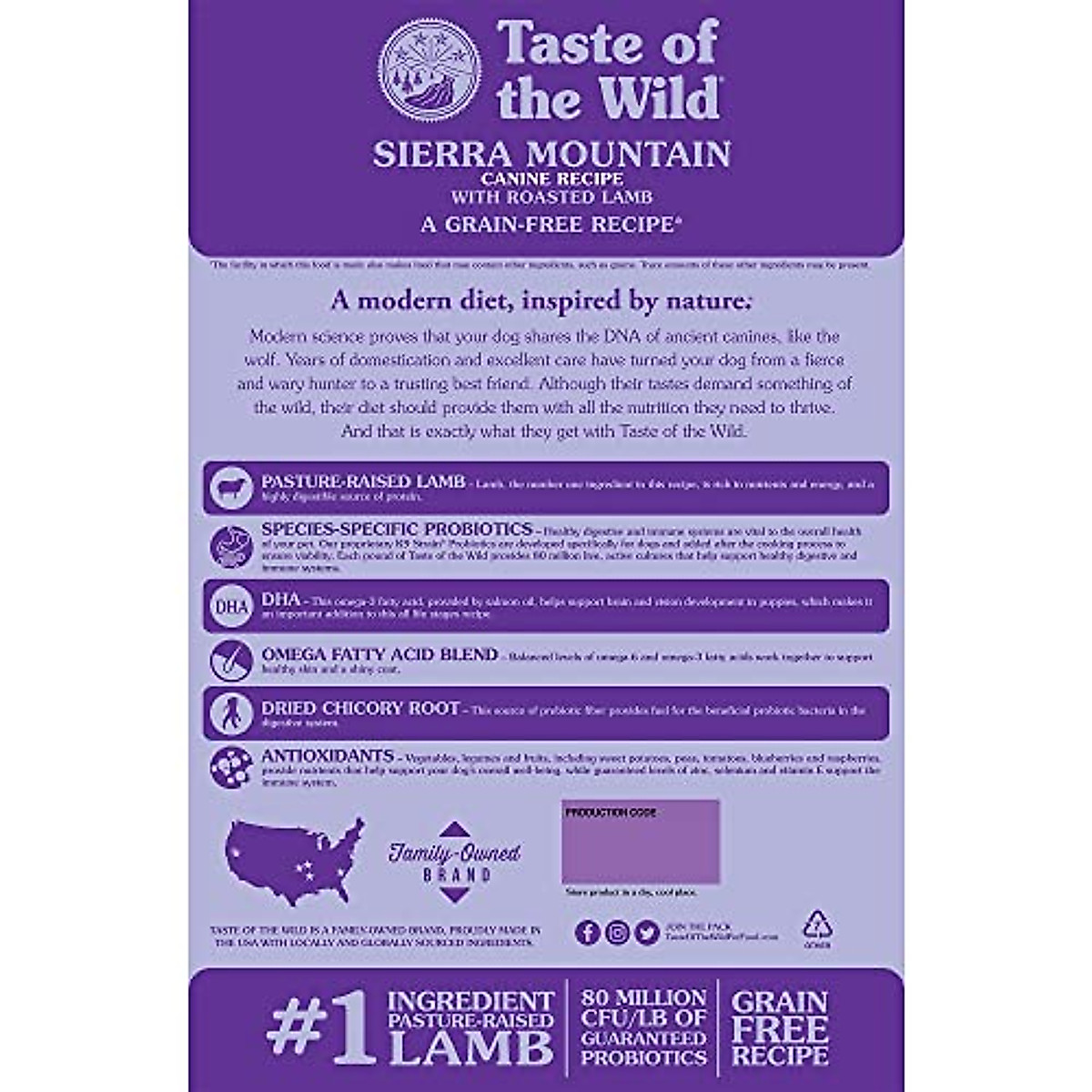 Taste of the Wild Sierra Mountain Grain-Free Canine Recipe with Roasted Lamb Dry Dog Food for All Life Stages, Made with High Protein from Real Lamb and Guaranteed Nutrients and Probiotics 14lb