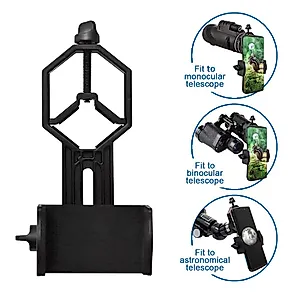 Telescope Adjustable Phone Scope Mount, Smartphone Adapter Mount for Monoculars, Binoculars and Microscopes, Fit Almost All Brands of Smartphones