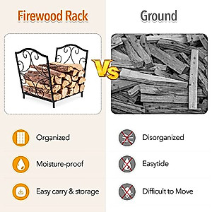Amyove Firewood Rack Stand 17.7 Inch Firewood Rack Holder for Fireplace Wood Storage Heavy Duty Logs Holder for Outdoor Indoor Matte Black Fireplace Metal Wood Pile Storage Stacker Organizer (Small)